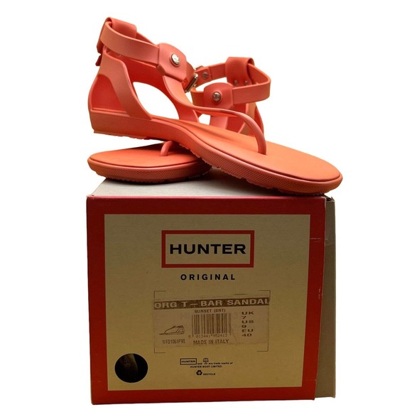 Hunter | Shoes | Hunter Original Tbar Sandals Sunset Orange Ankle Strap ...